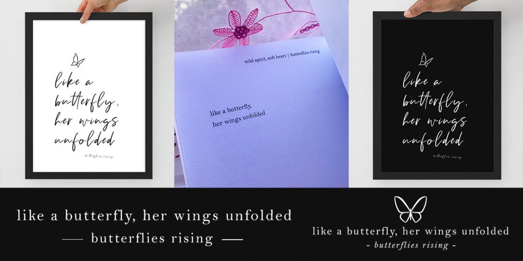 like a butterfly, her wings unfolded - butterflies rising black & white