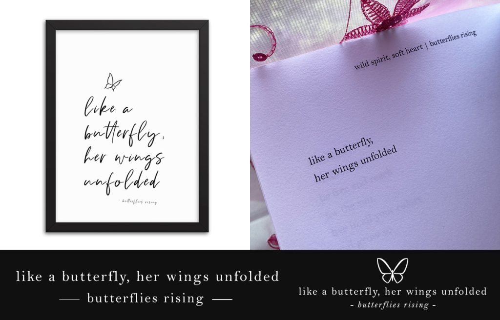 like a butterfly, her wings unfolded - butterflies rising black & white
